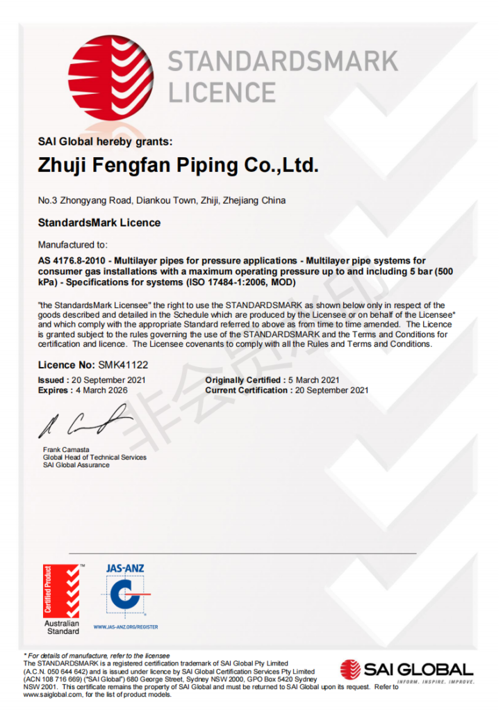 certificates - China Plumbing System Suppliers, Manufacturers, Factory