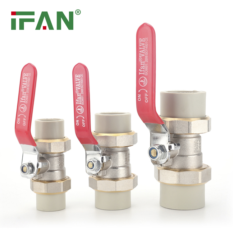 Gray PPR double union copper ball valve